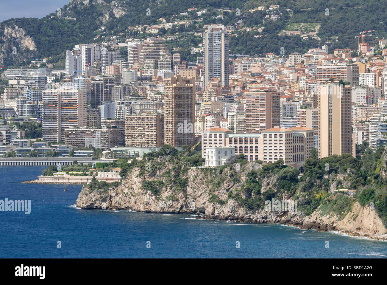 Monte Carlo, Monaco - Aerial view of the city of Monaco seen from the ...