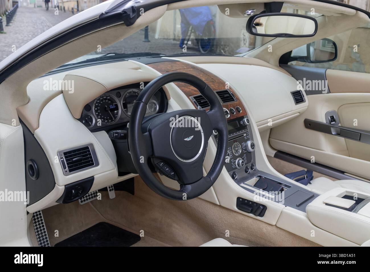 Nancy, France - View of the interior of a Aston Martin DB9 Volante ...