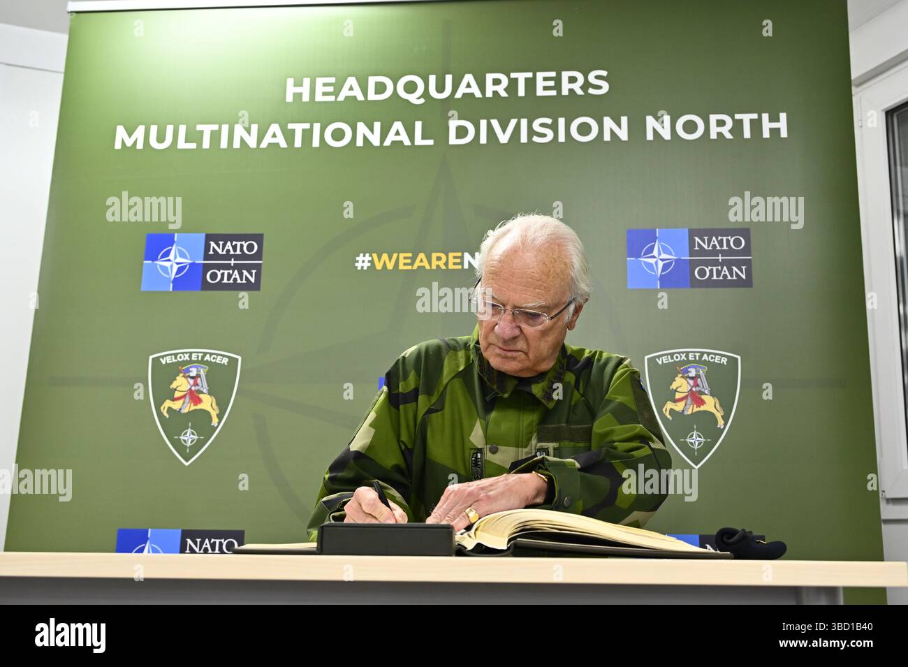 Riga, Latvia. 22nd May, 2025. King Carl Gustaf signs the guest book ...