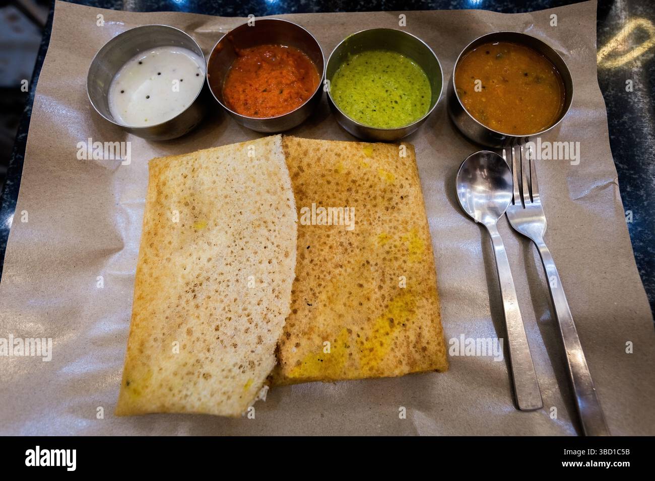 Masala Dosa traditional South Indian dish with four different types of ...
