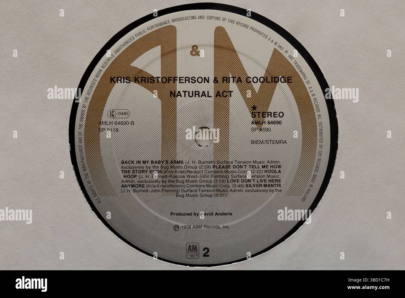 Vintage Record Label, Kris Kristofferson, Rita Coolidge, A&M Records, founded 1962 Stock Photo ...