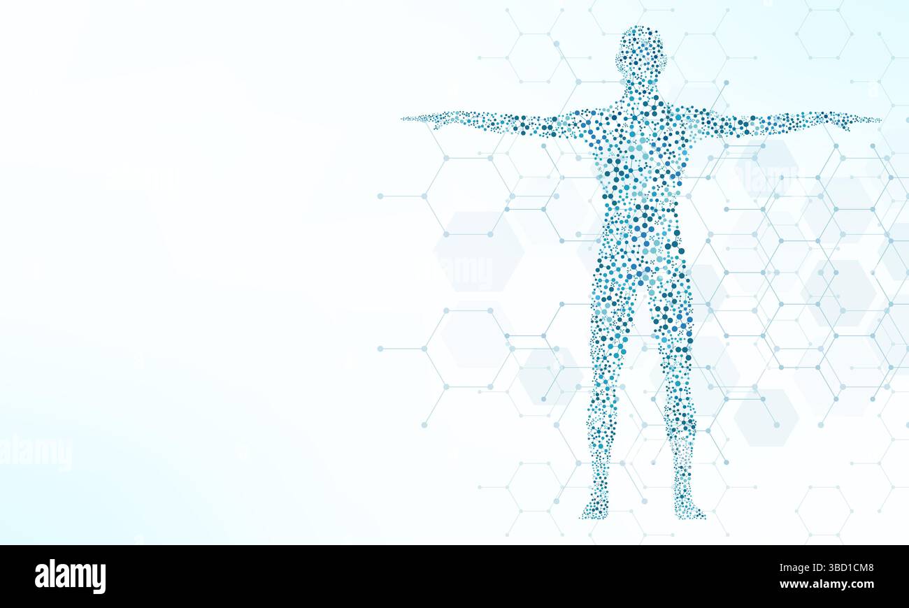 Vector illustration of the human body with structure molecules DNA ...