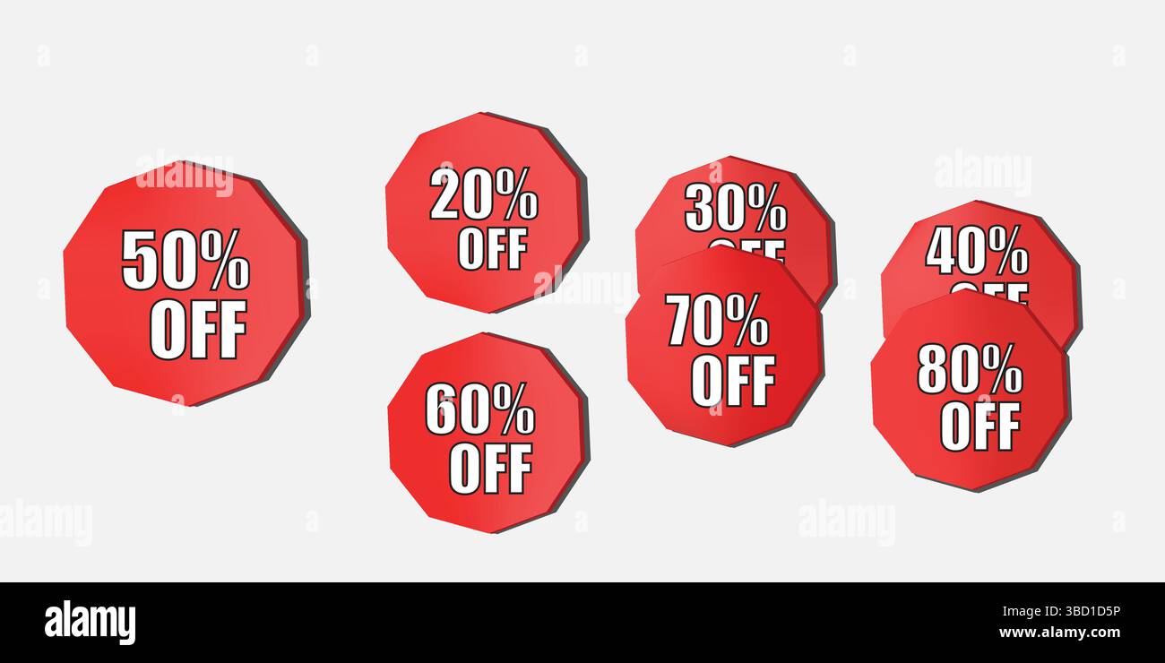 Discount label banner with different sale percentage. Sale Tags – 20% to 80% Off Promotional Red ...