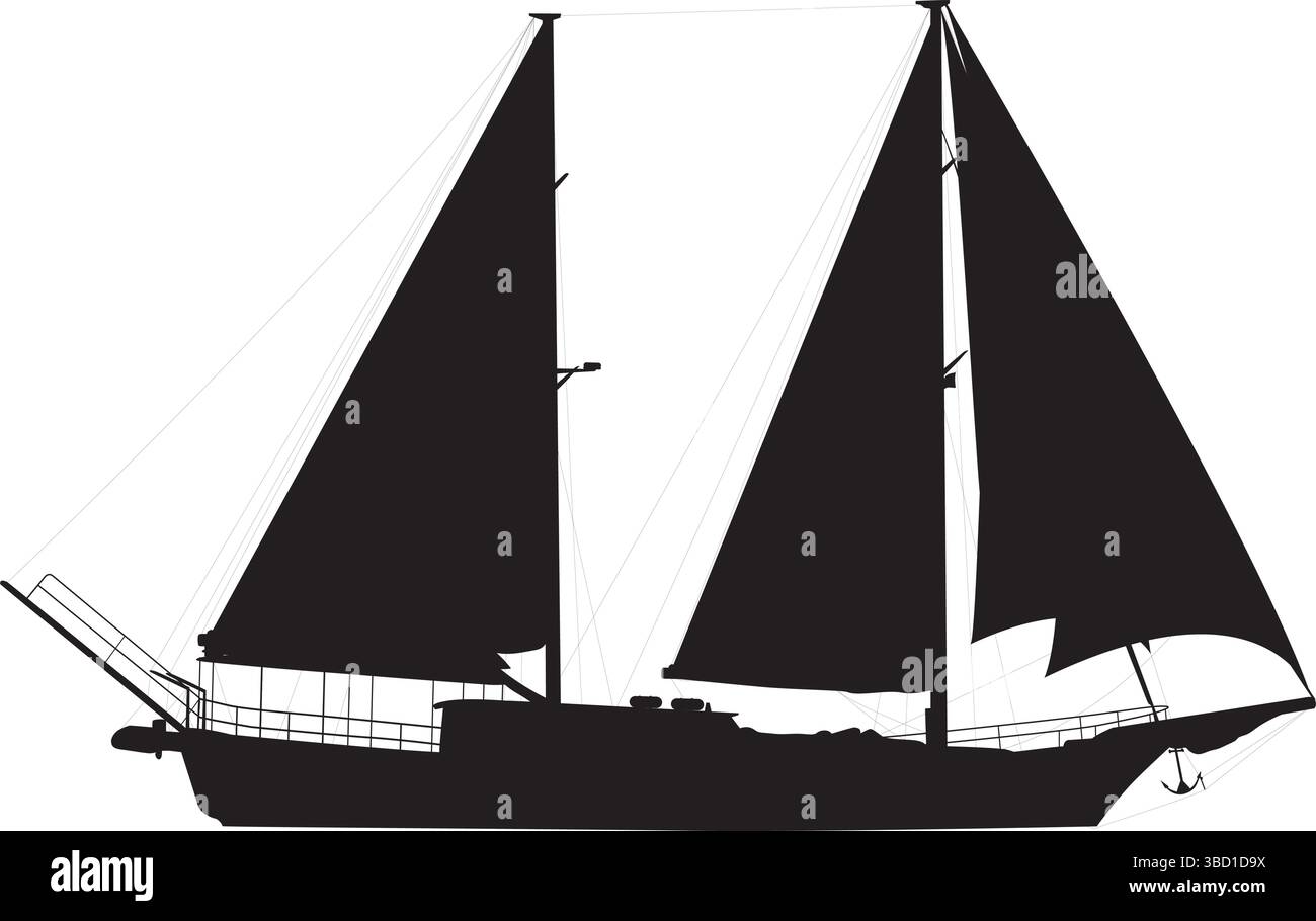 Sailing ship highly detailed vector silhouette Stock Vector Image & Art ...