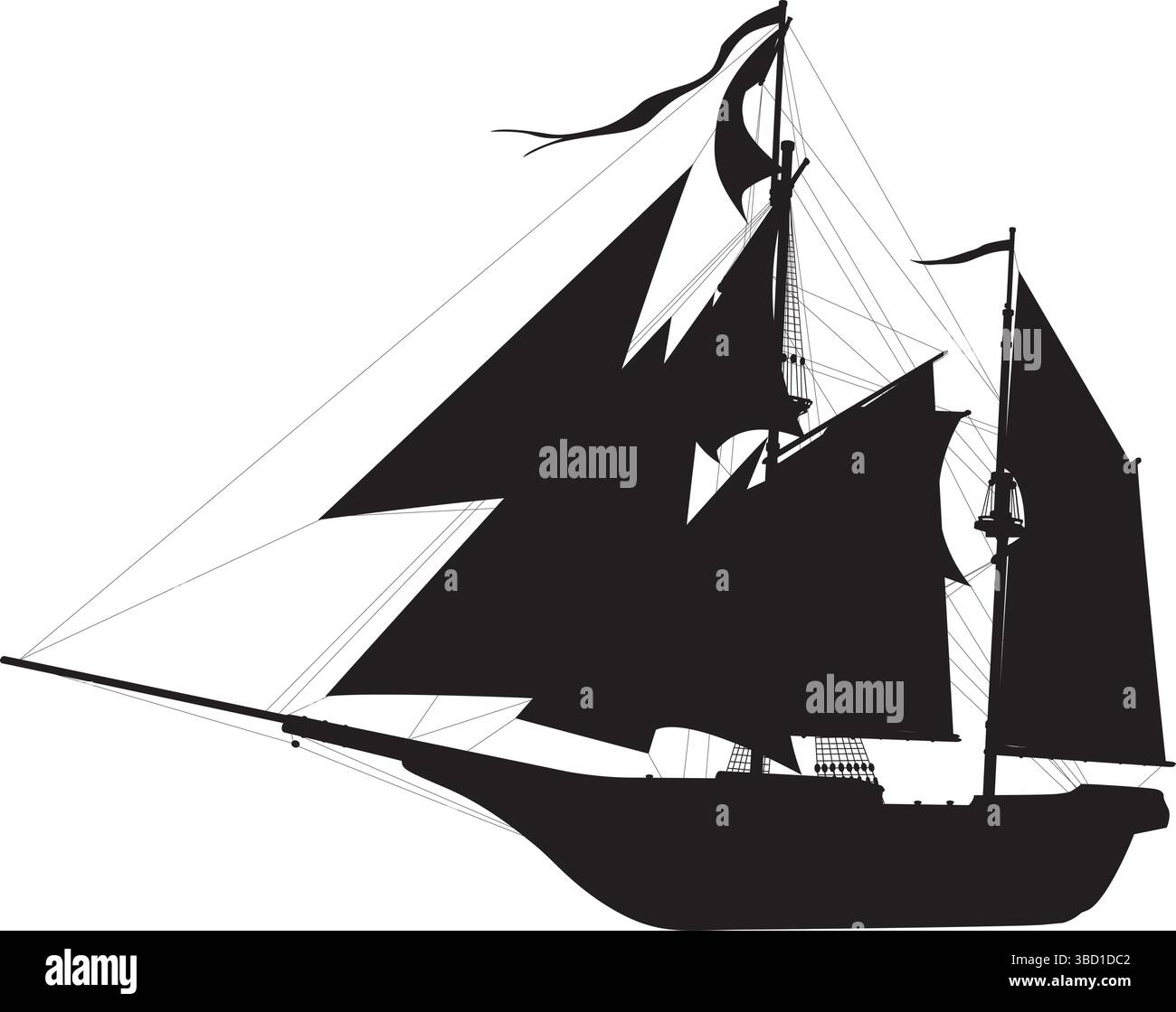 Sailing ship highly detailed vector silhouette Stock Vector Image & Art ...