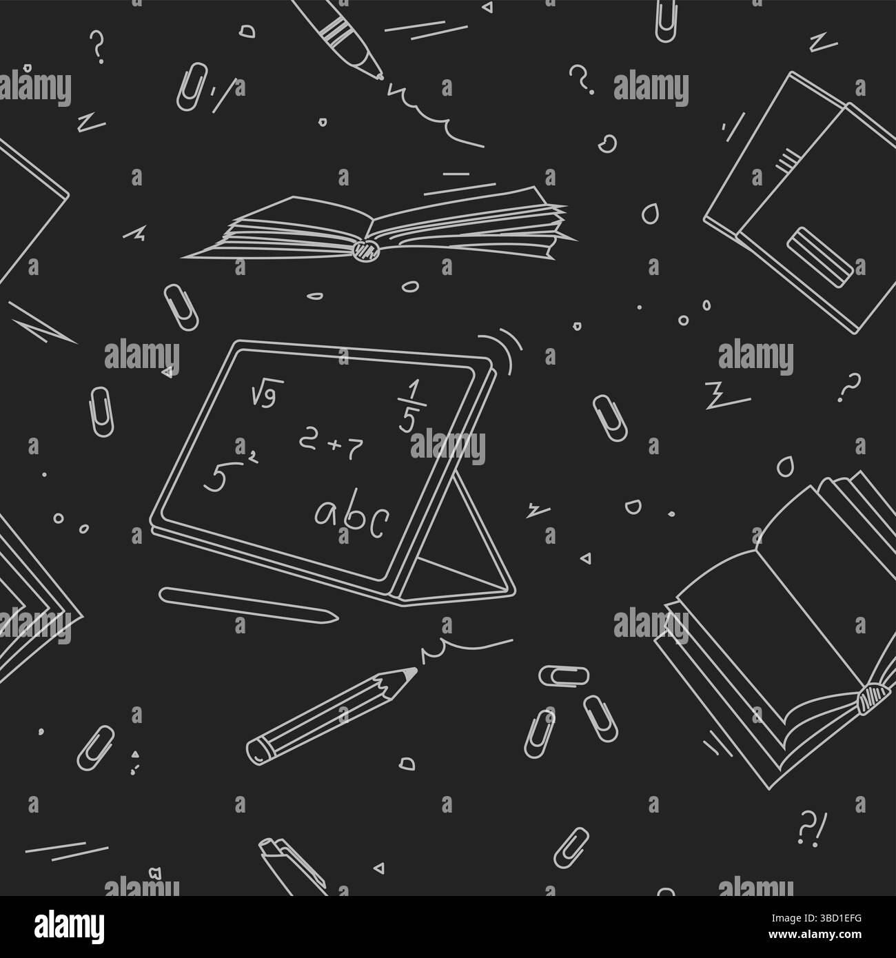 Back to school seamless pattern. Outline hand-drawn school objects ...