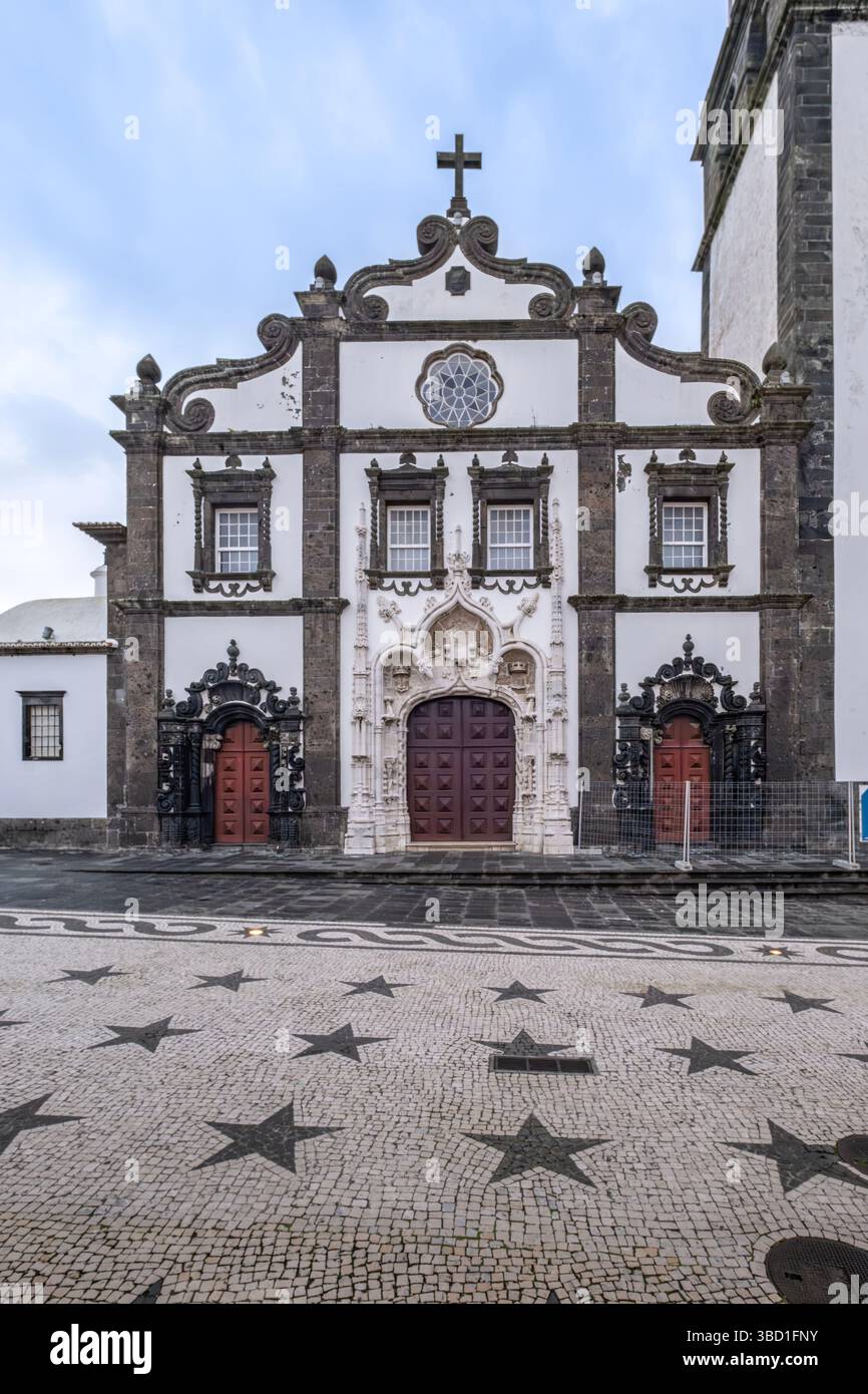 Grandiose Igreja de Sao Sebastiao Frontage Overlooking Ponta Delgada Square. Azorean religious ...