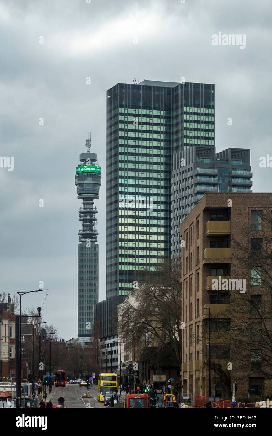 The BT Tower in central London, UK. At 177m it was the tallest building ...