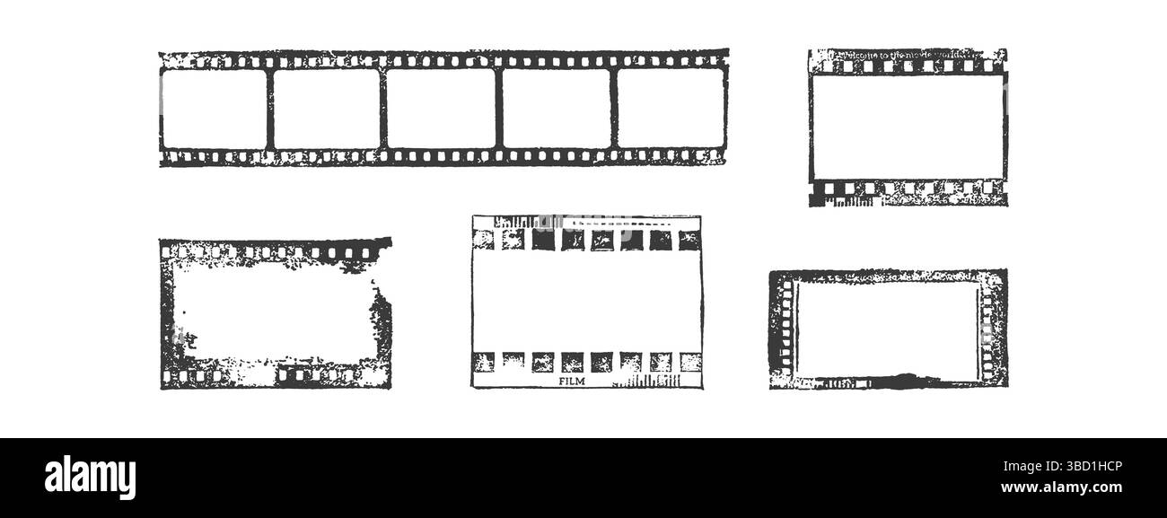 Set film frames, stamps, old grunge film strip, vintage frame, cinema ...