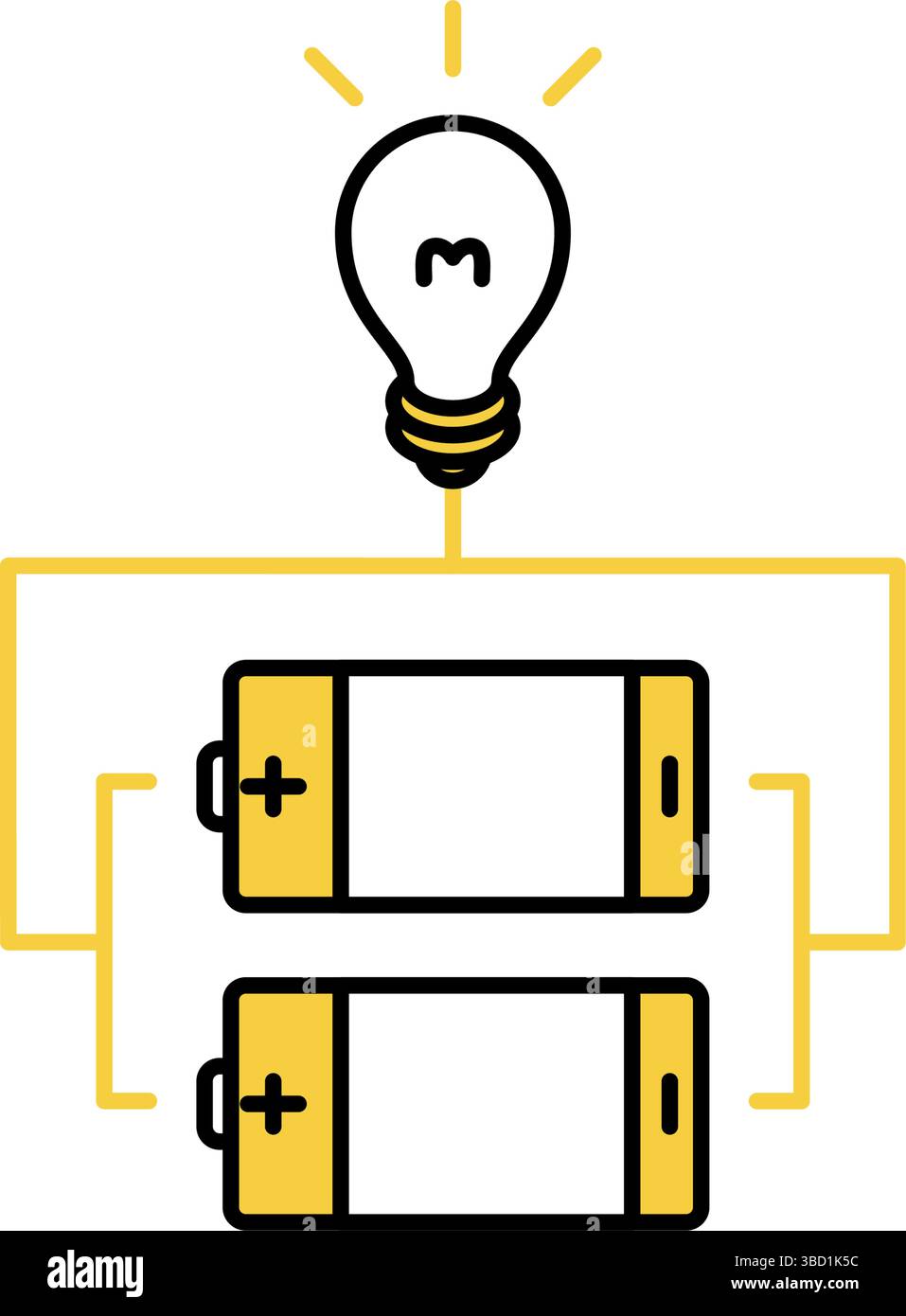 Simple line drawing icon of a dry cell battery with parallel ...