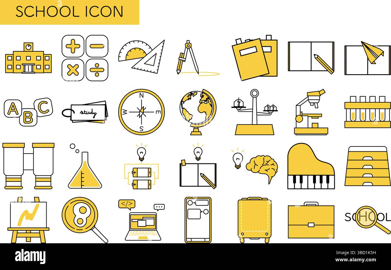 Simple line drawing icon set of school and study, Vector Illustration ...