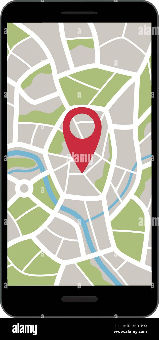 street map with location pin on smartphone display vector illustration ...