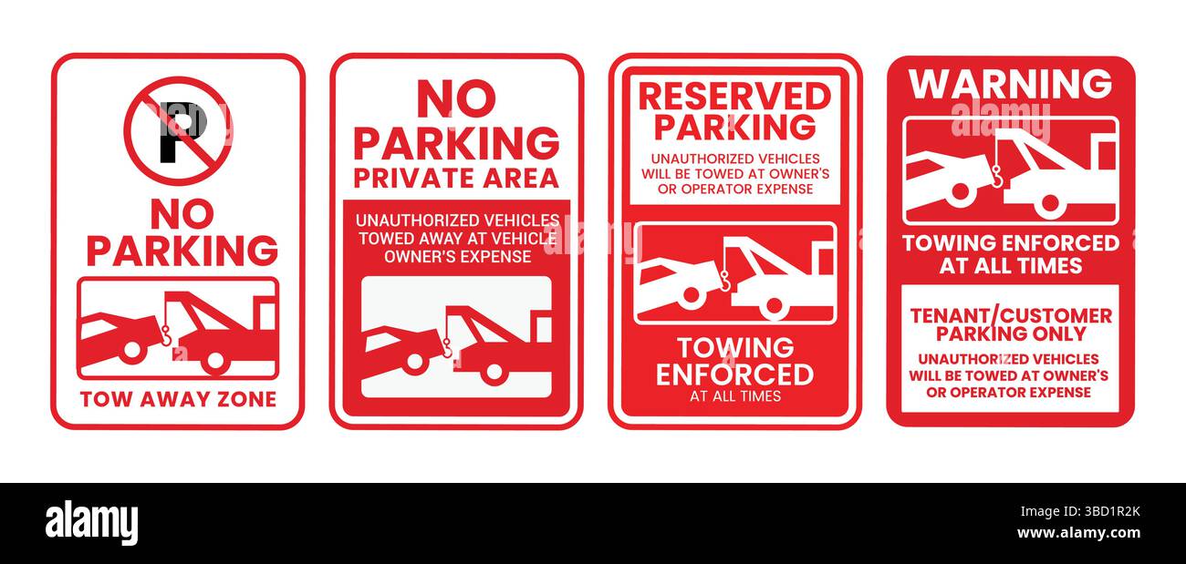 Towing sign set. Truck towing car service signage, signboard, sign ...