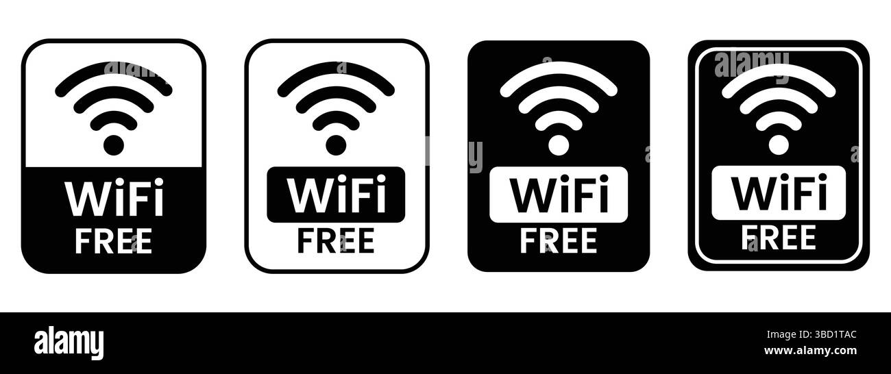 Free wifi icon set. Free wifi logo, label, sign, badge, symbol isolated ...