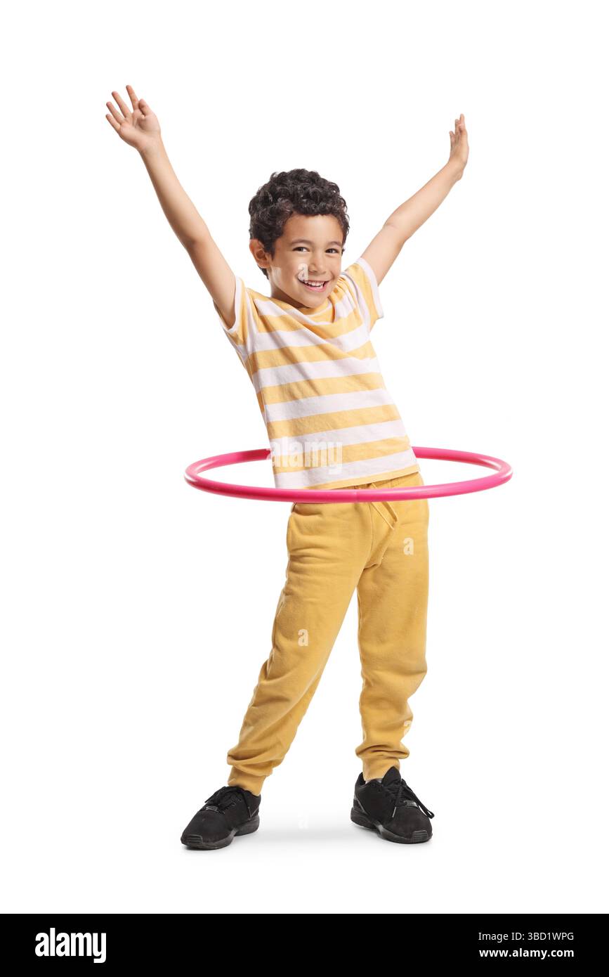 Asian boy spinning a hula hoop isolated on white background Stock Photo ...