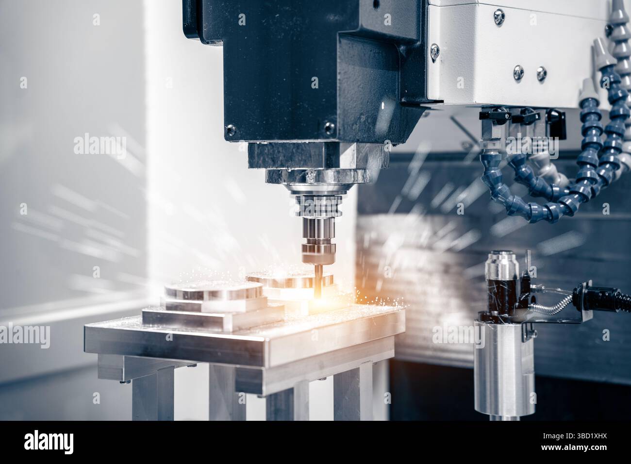 Working closeup CNC turning cutting metal Industry machine iron tools ...