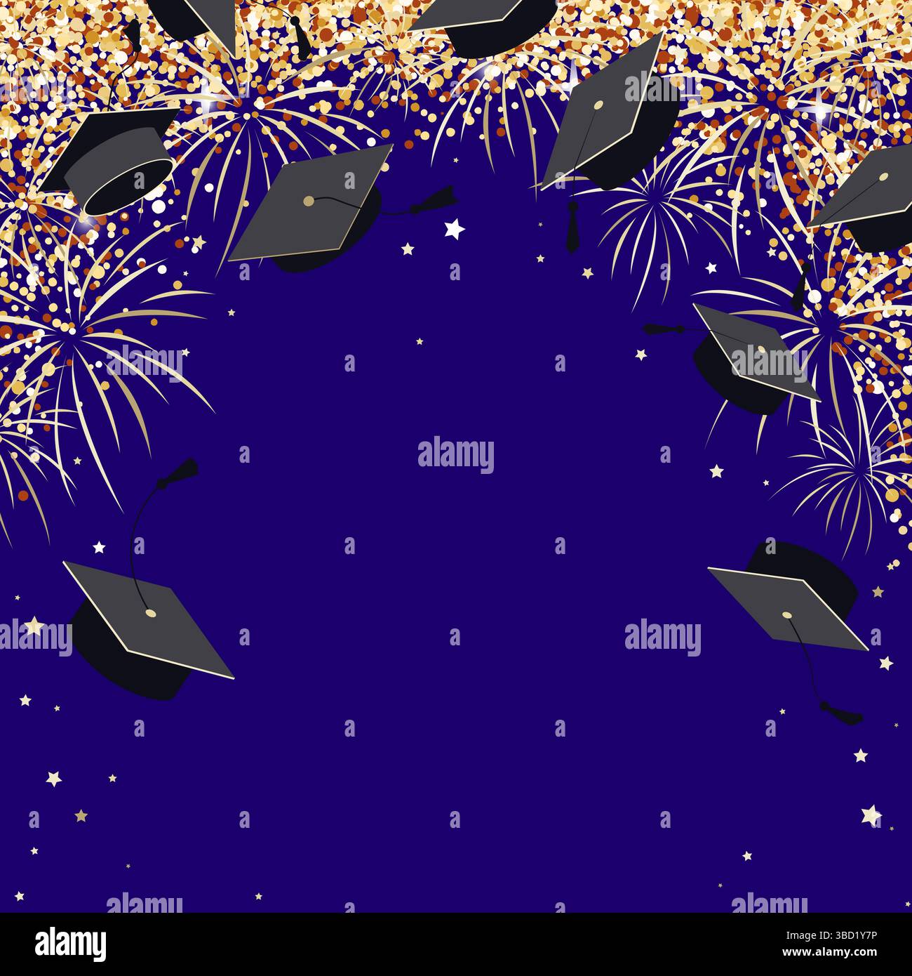 Graduation ceremony banner with graduate caps and gold confetti ...