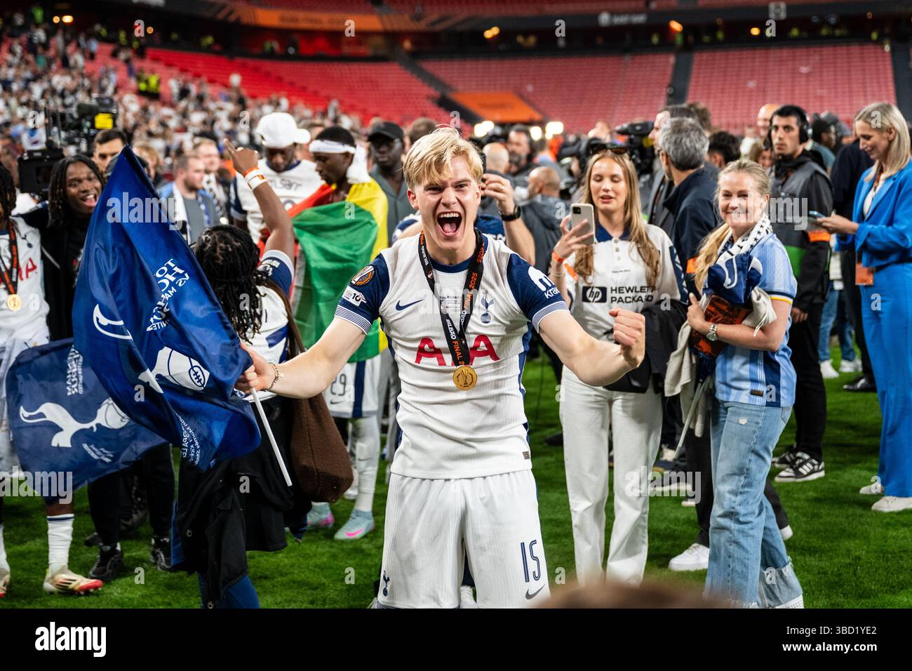 Bilbao, Spain. 21st, May 2025. Lucas Bergvall of Tottenham Hotspur seen ...
