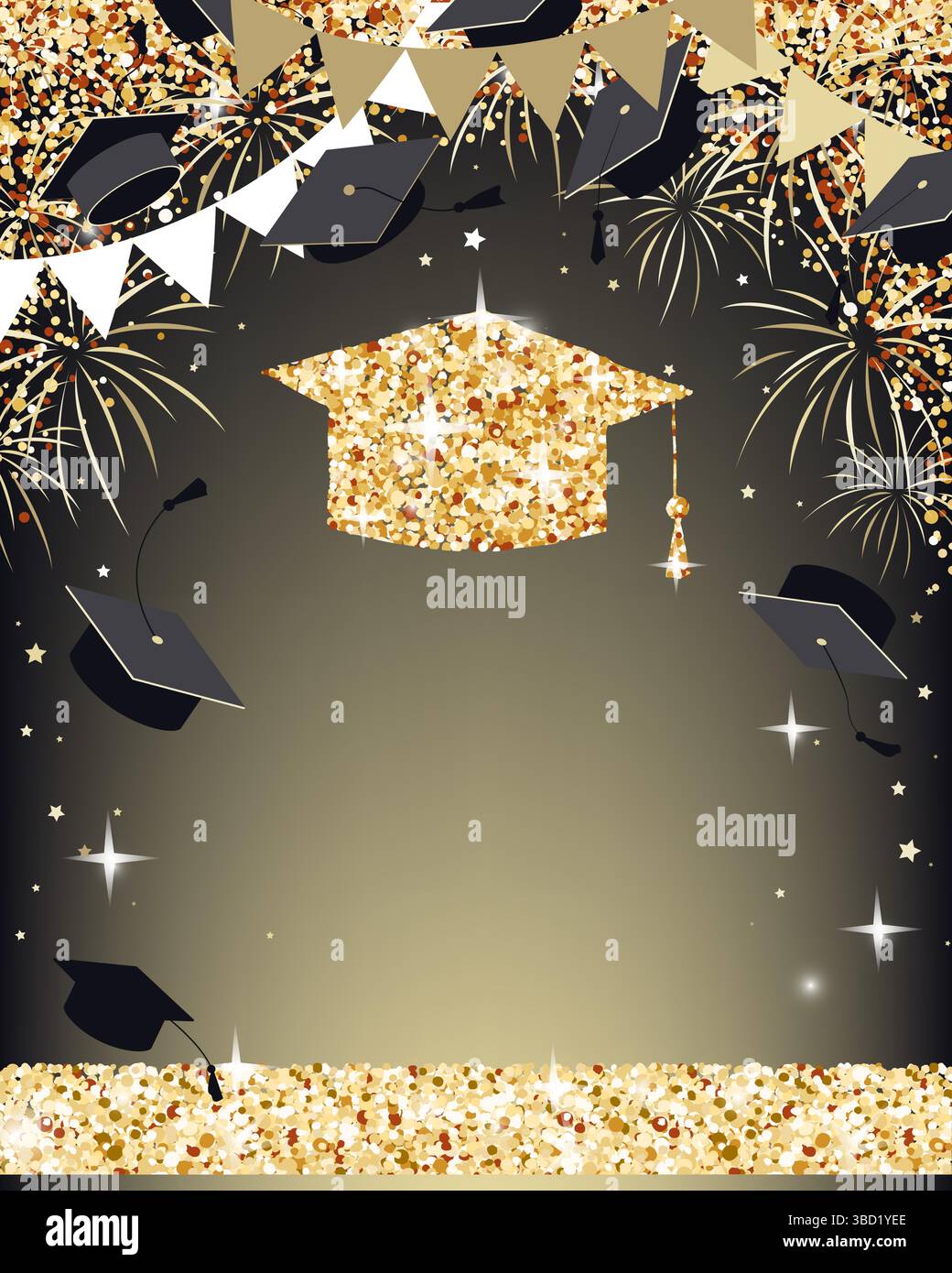 Graduation ceremony banner with graduate caps and gold confetti ...