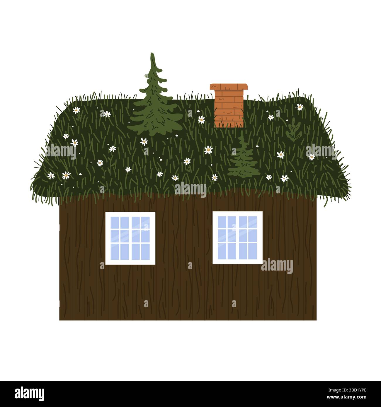 Cute wooden Scandinavian house with a green turf grass roof. Norwegian ...