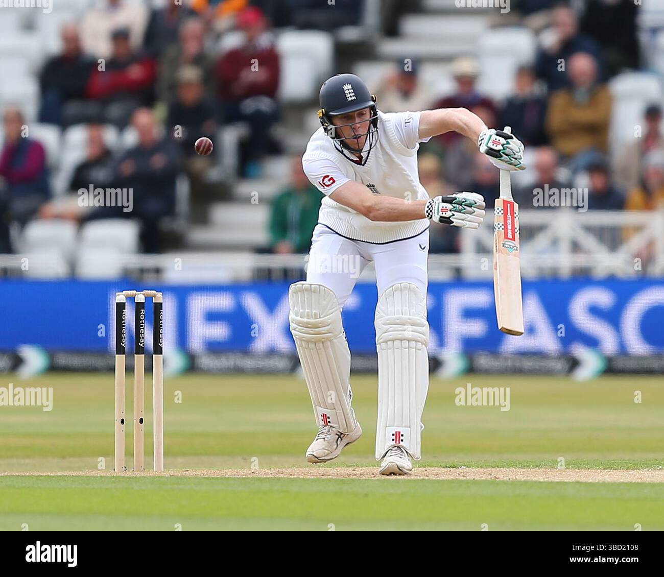 Nottingham, England, May 22 2025: Zak Crawley (6 England) surprised by ...