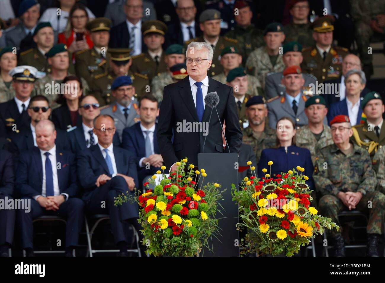Lithuania's President Gitanas Nauseda talks in front of German ...