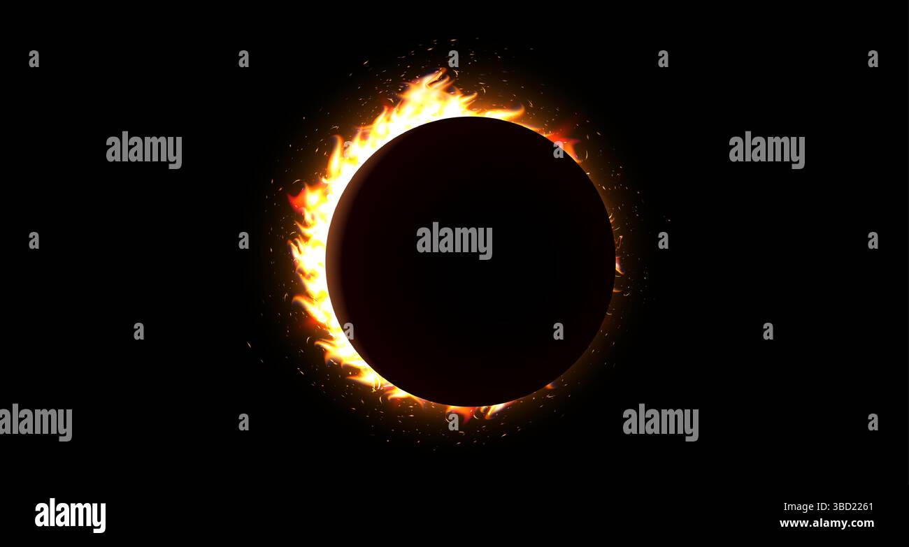 Solar eclipse with fiery sun flare, dramatic cosmic blackout scene ...