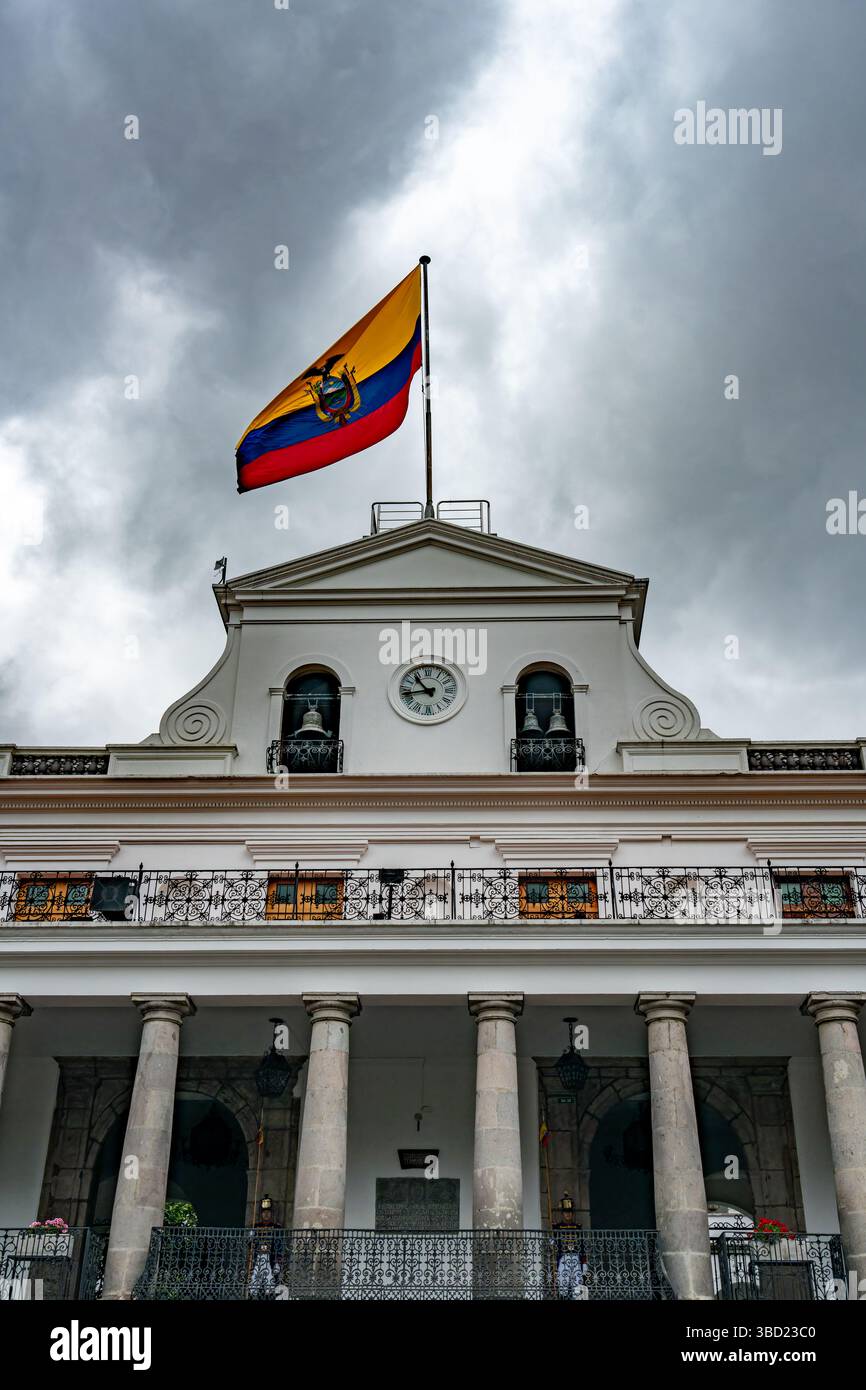 The Ecuadorian flag over the Carondolet Palace, the Presidential Palace ...