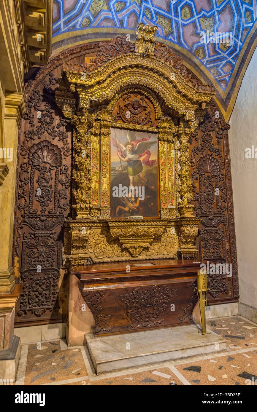 A painting of St. Michael the Archangel in an altarpiece of the Church ...