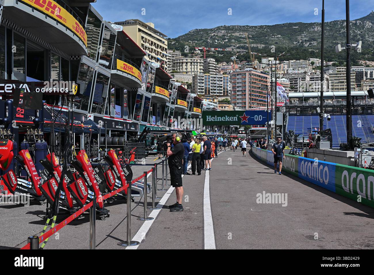 MONTE-CARLO, MONACO - MAY 22: A general view of the pit lane during ...