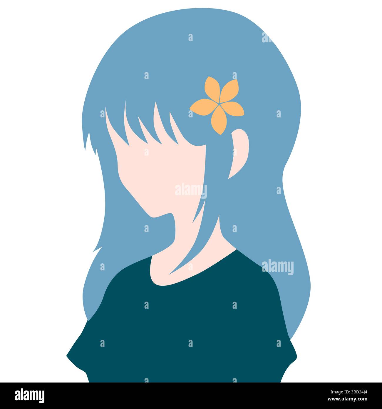 Minimalist Portrait of Girl with Blue Hair and Butterfly Accessory ...
