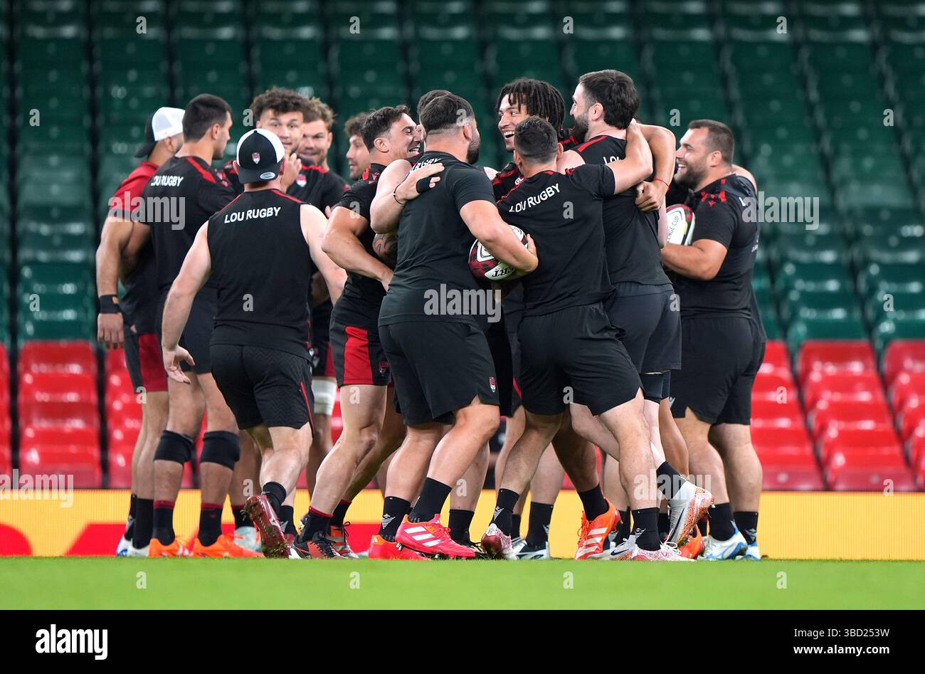 Lyon players during the captain's run at the Principality Stadium ...