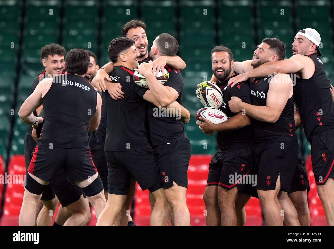 Lyon players during the captain's run at the Principality Stadium ...