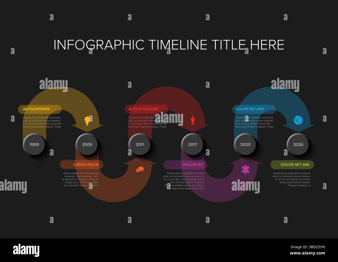 This modern infographic timeline template on a dark background ...