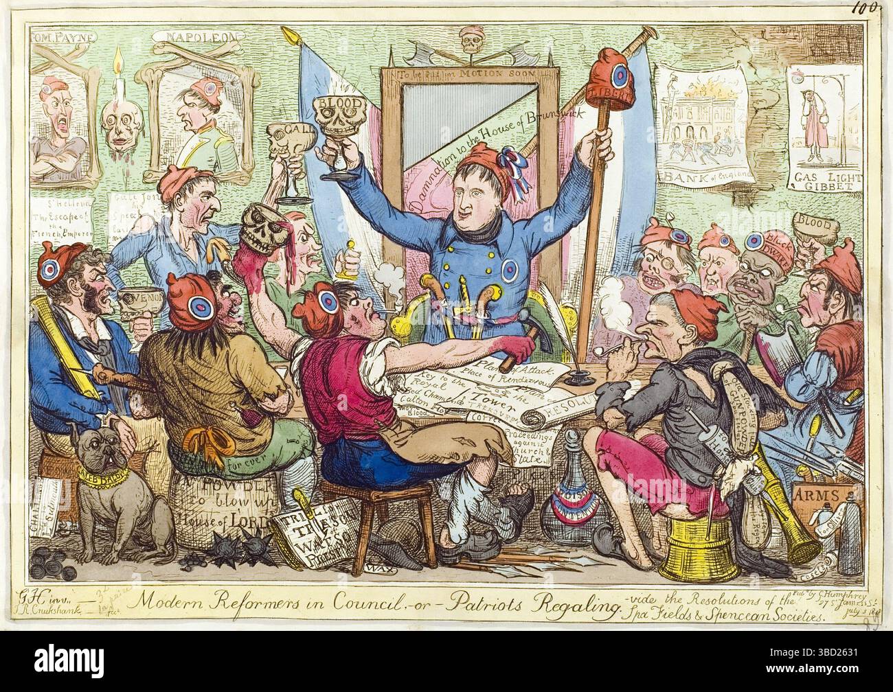 A funny humorous cartoon print coloured engraving of Modern reformers ...