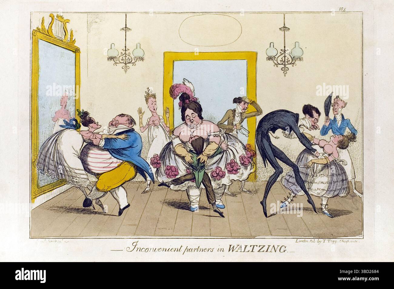 A funny humorous cartoon print coloured engraving of Inconvenient ...