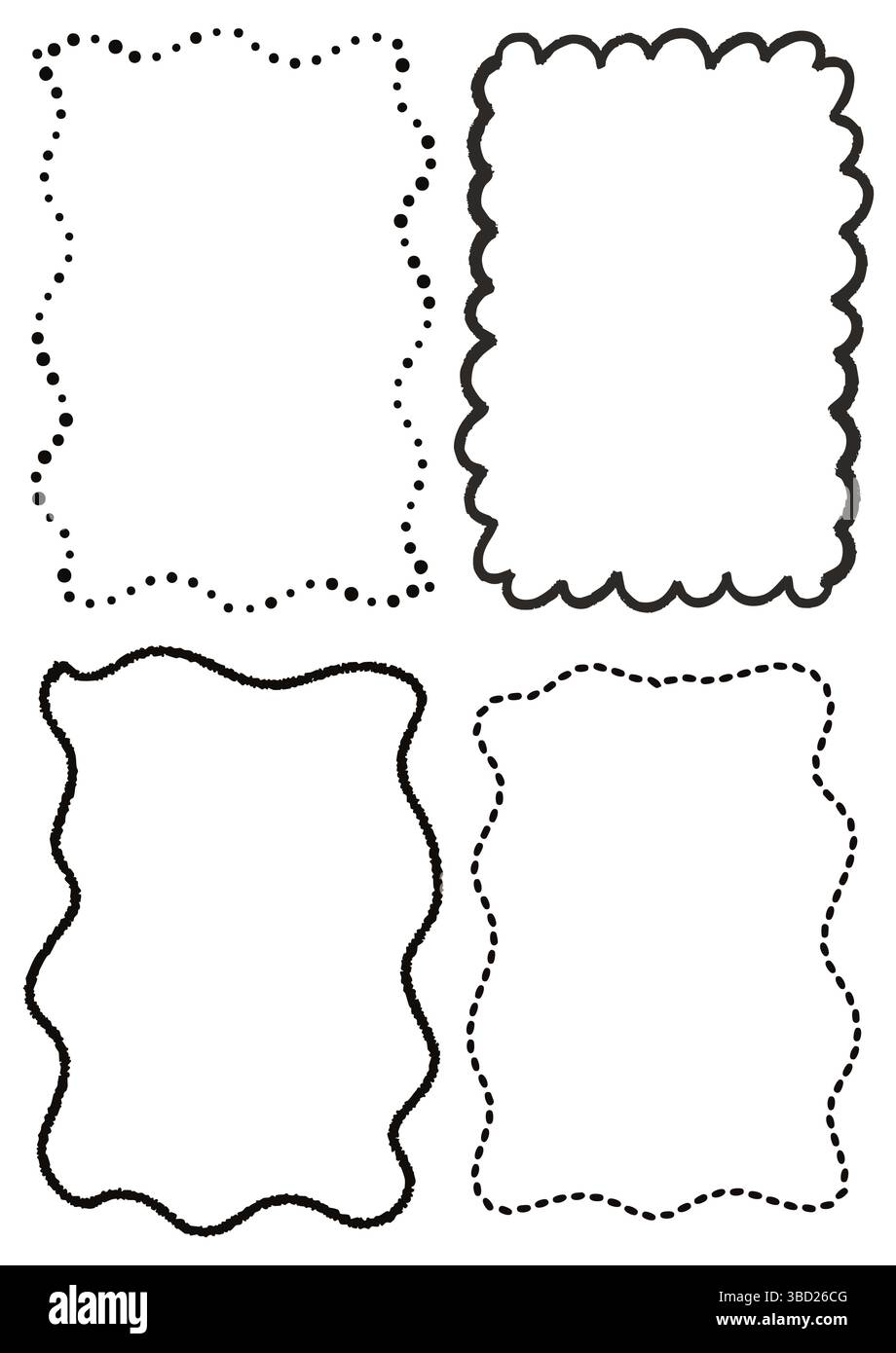 Collection of hand drawn quirky whimsical frames in black on white ...