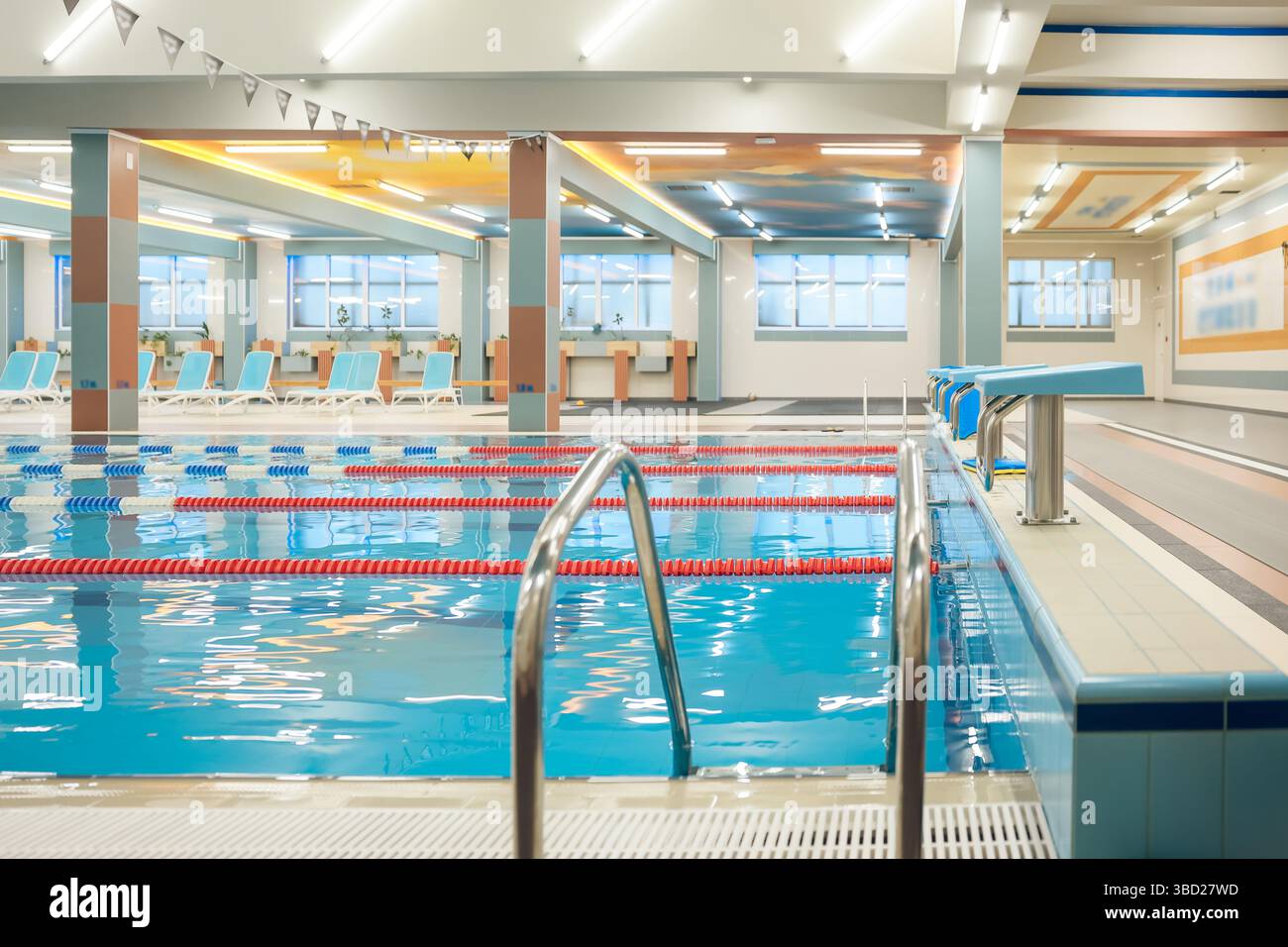 Swimming pool with many swimming paths and blue water Stock Photo - Alamy
