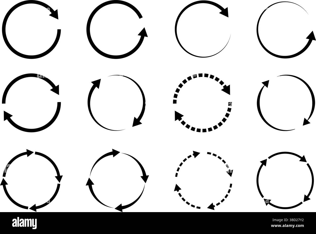 set of different circle round arrow icons isolated vector illustration ...