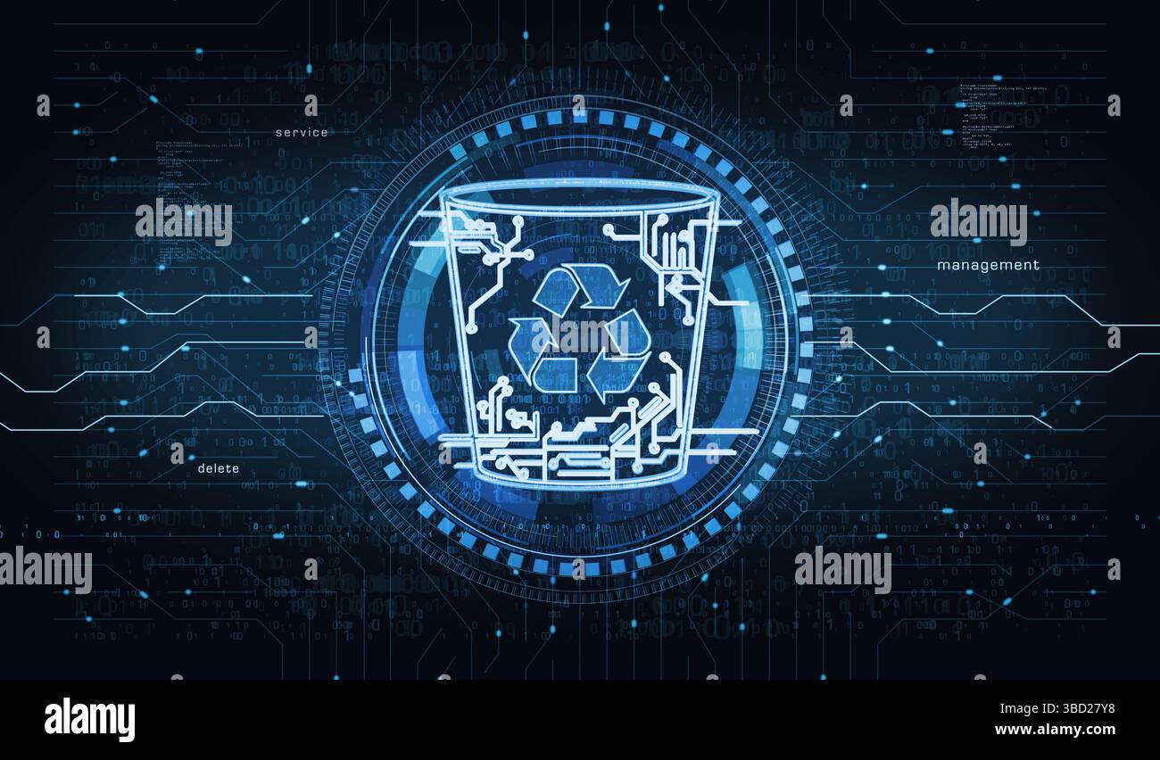 Trash waste management and delete bin symbol digital concept. Network ...