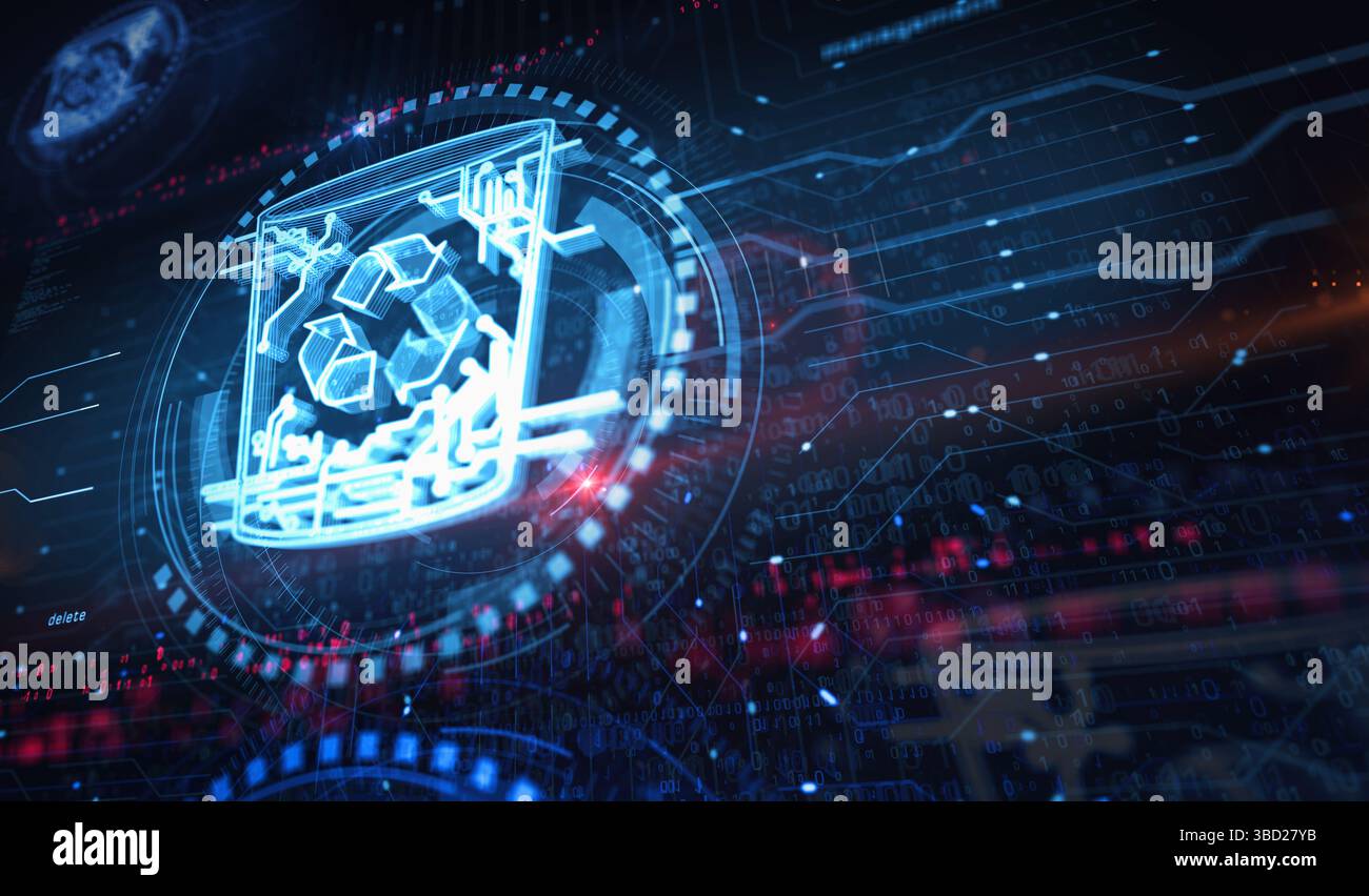 Trash waste management and delete bin symbol digital concept. Network ...