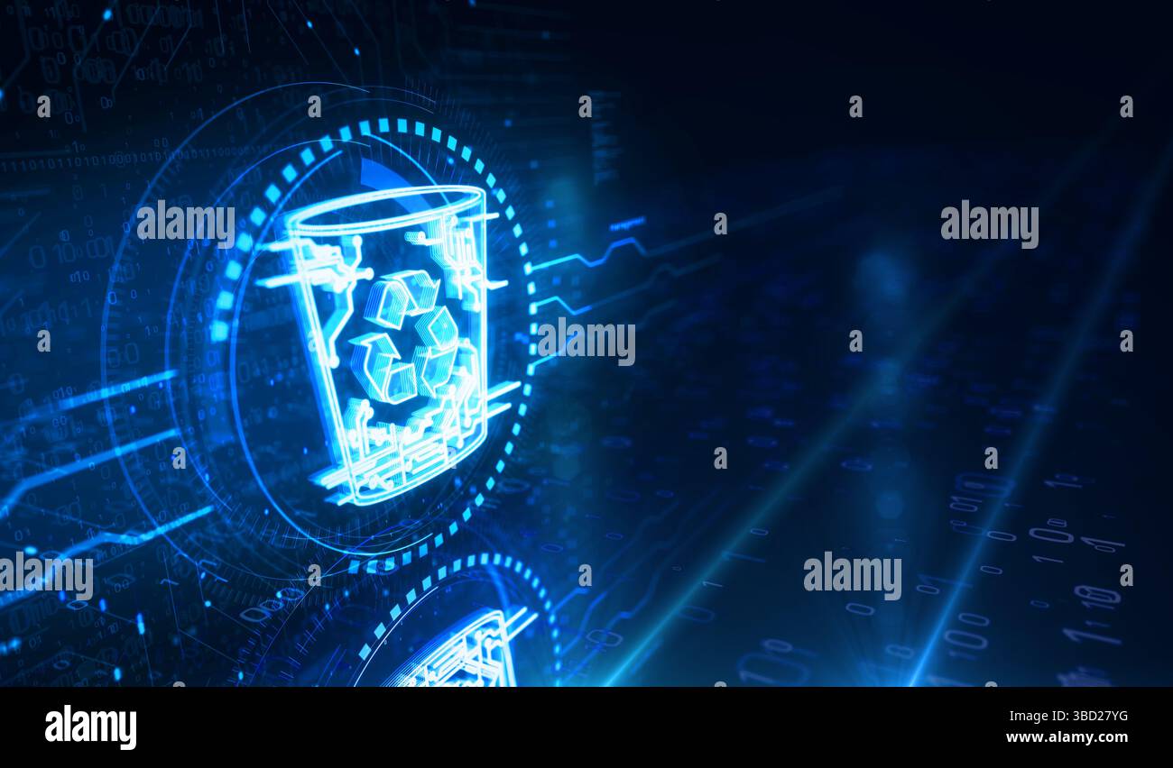 Trash waste management and delete bin symbol digital concept. Network ...