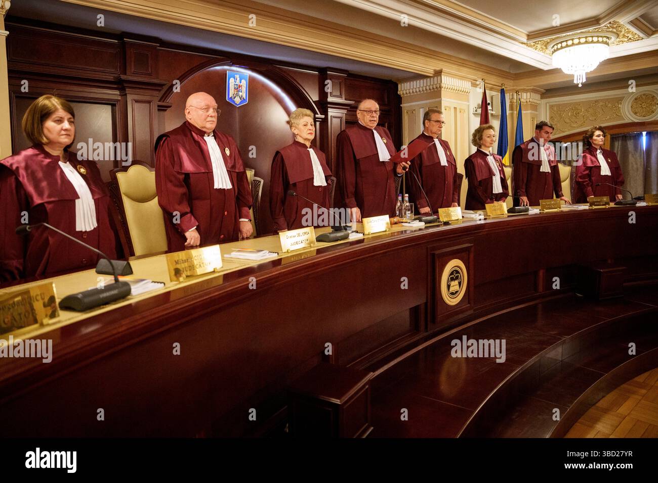 Constitutional Court judges stand during the ceremony for validation of ...