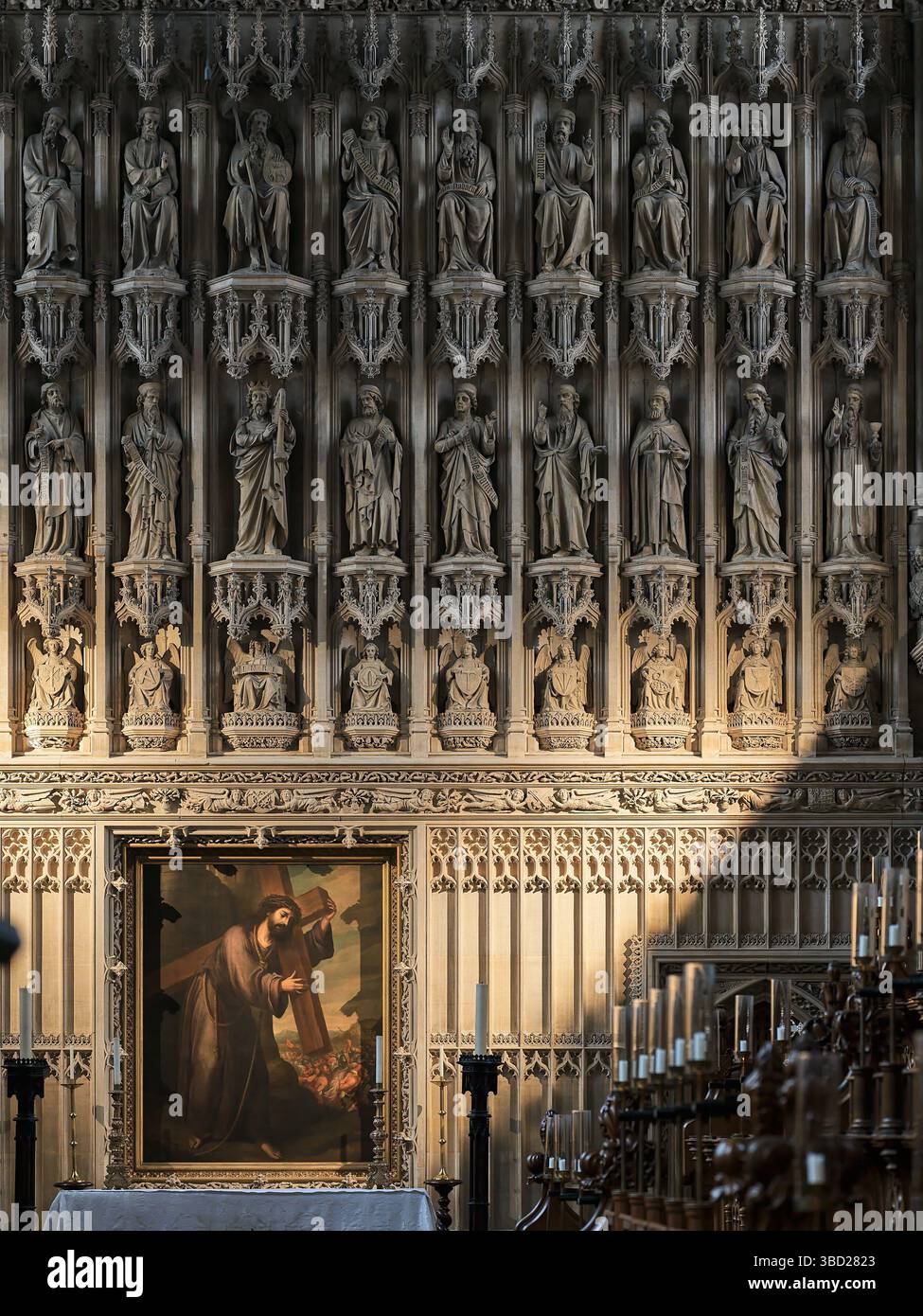 Reredos of stone statues representing christian saints and heroes ...