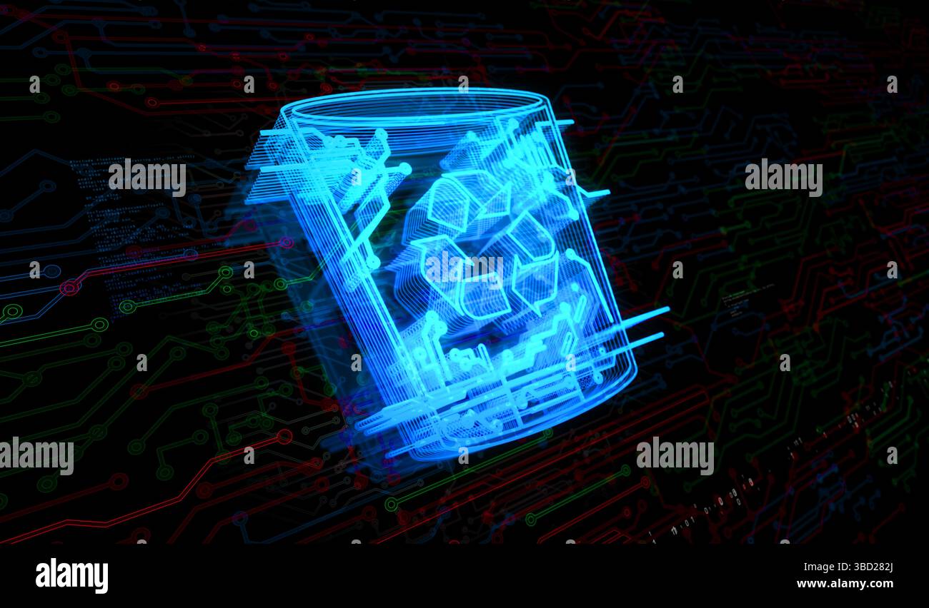Trash waste management and delete bin symbol digital concept. Network ...