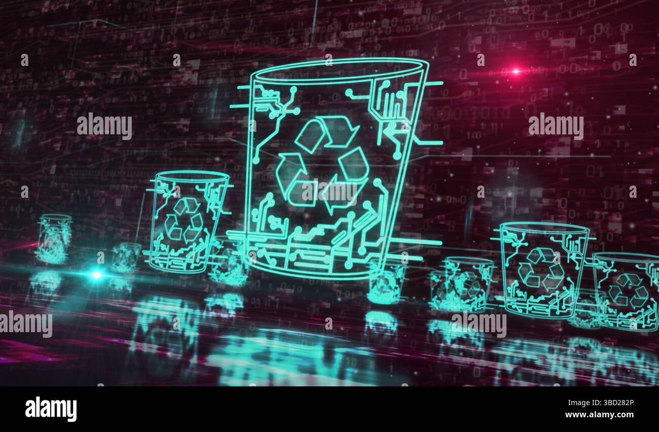 Trash waste management and delete bin symbol digital concept. Network ...