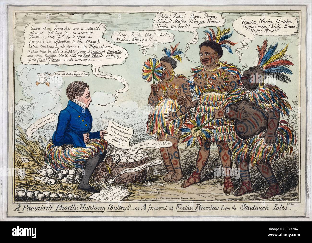 A funny humorous cartoon print coloured engraving of A favourite poodle ...