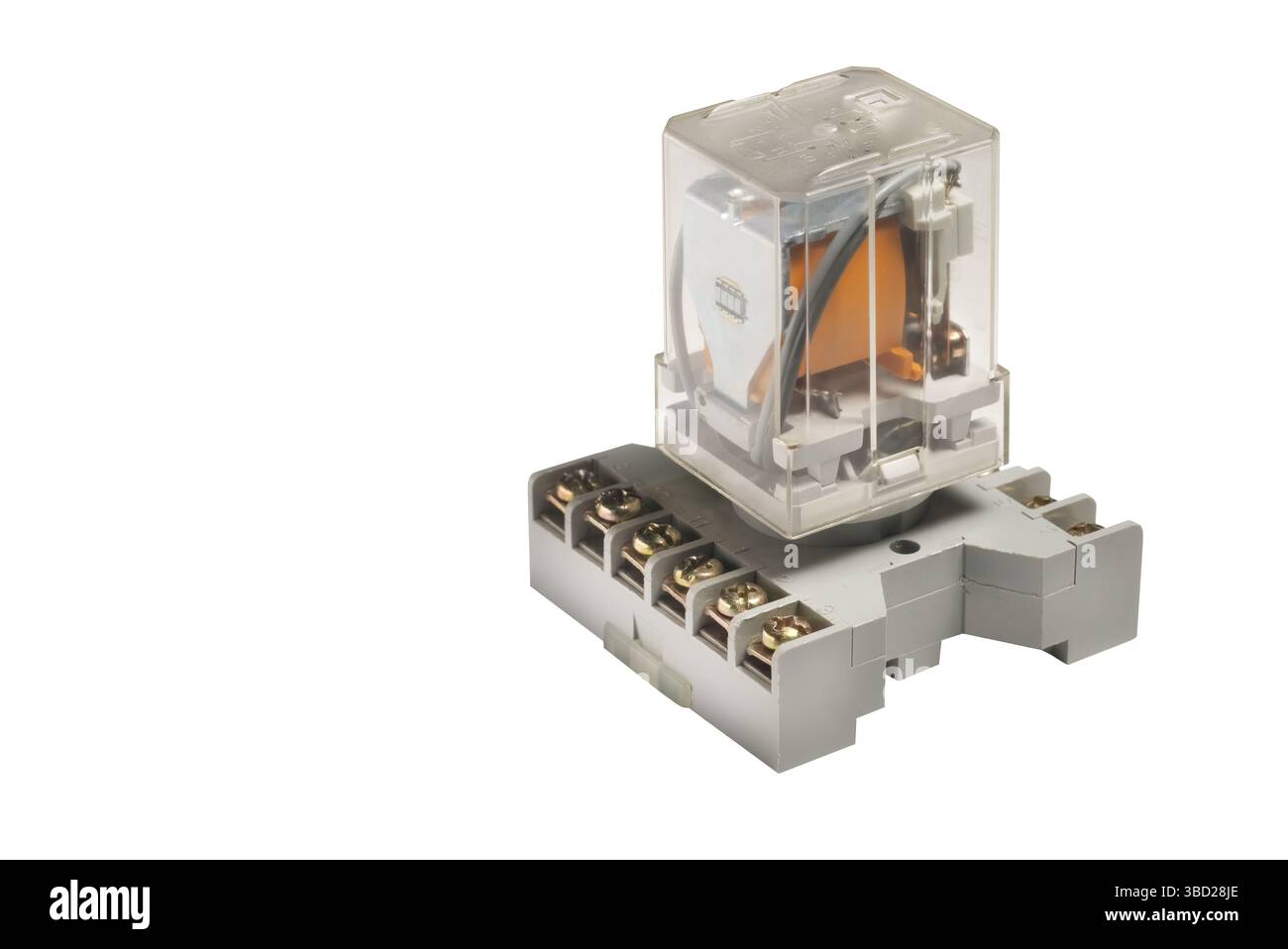 Electronic relay with socket on white background Stock Photo - Alamy