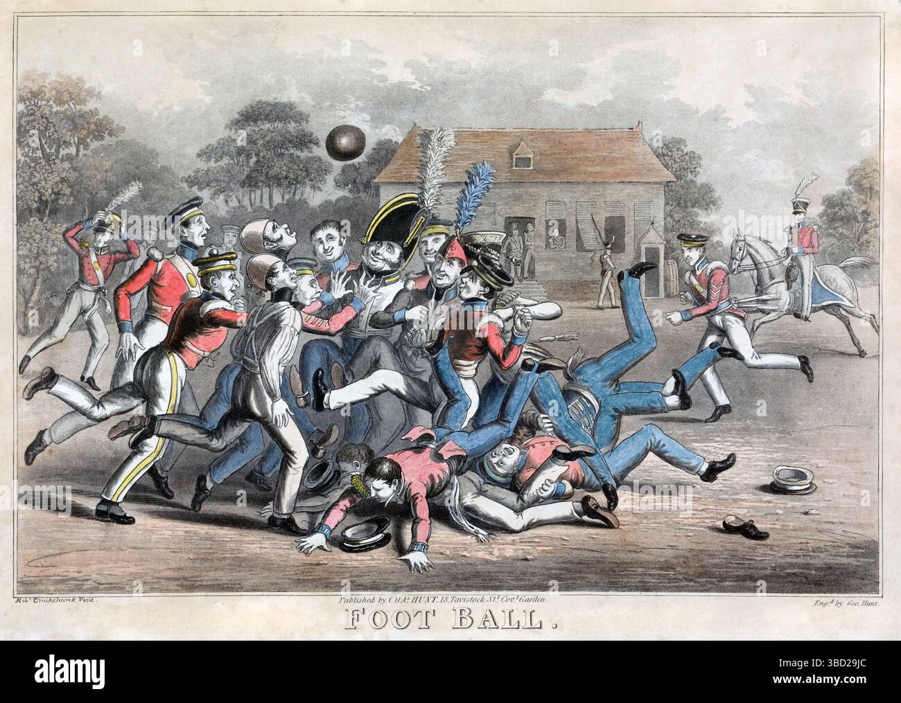 A cartoon print coloured engraving of Football circa 1825 ...