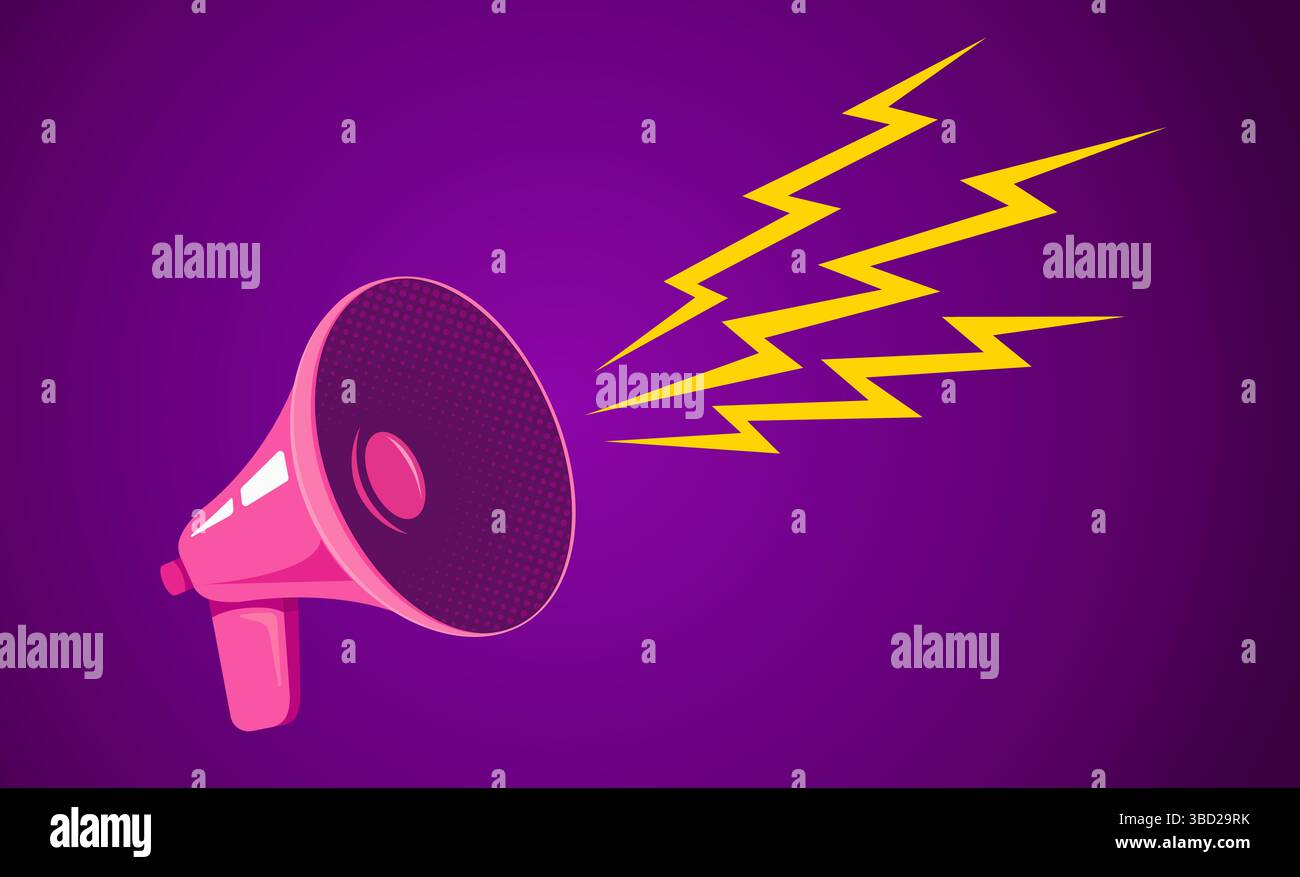 Vector vintage poster with retro pink megaphone on green background ...